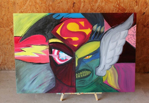 Items similar to Superheroes Abstract Painting. Oil on a 24" x 36 ...