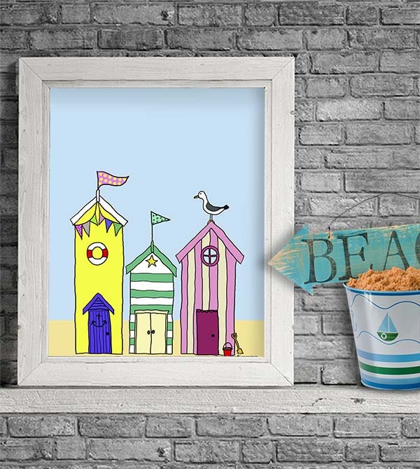 Beach hut print Beach Huts 1 beach hut art for boys room