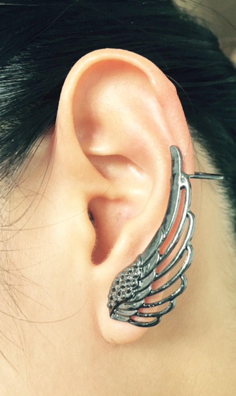 Onyx angel wing ear cuff