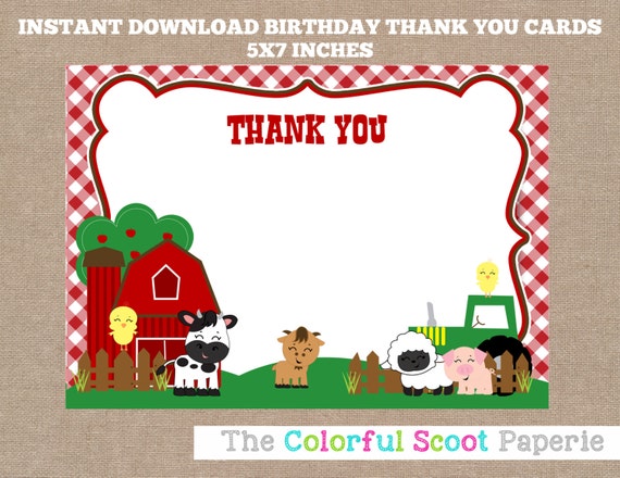 Items similar to INSTANT DOWNLOAD-On the Farm Thank You Cards, Farm ...