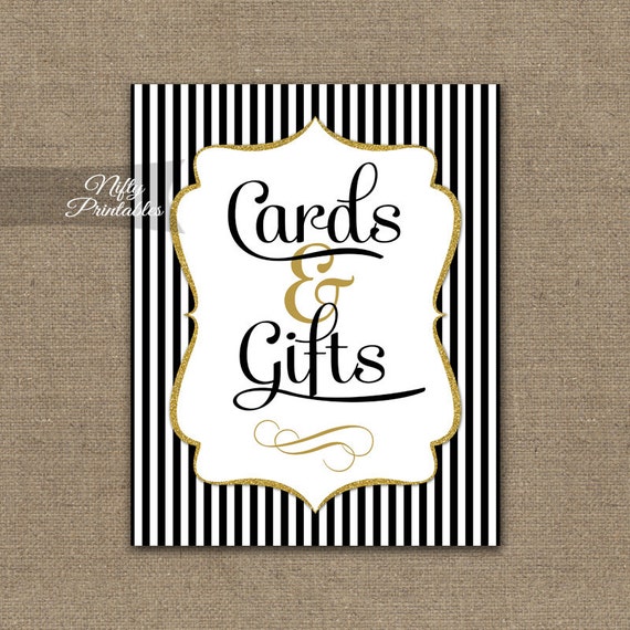 Cards And Gifts Sign Black Gold Cards Gifts Table Sign