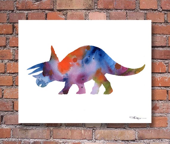 Triceratops Art Print Abstract Dinosaur Watercolor Painting
