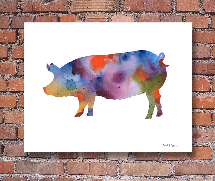Pig Art Print Abstract Watercolor Painting Wall Decor