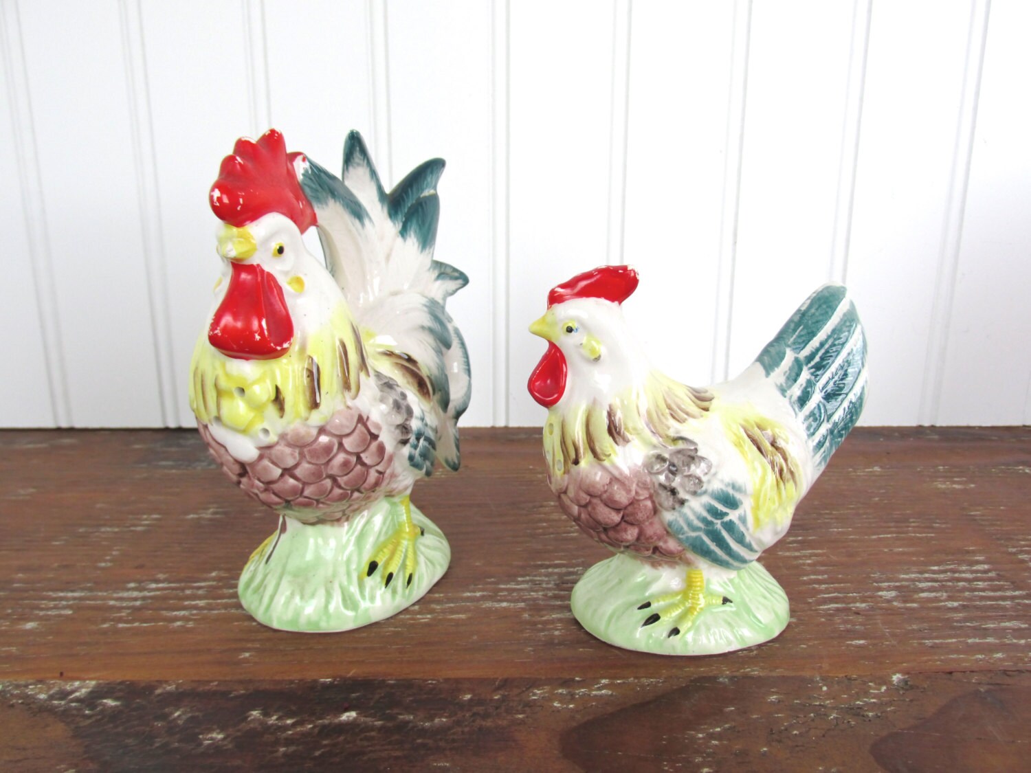 Vintage Ceramic Hen And Rooster Salt And Pepper Shakers, Large Rooster ...