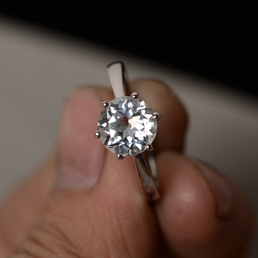 Natural White Topaz Ring Silver Gemstone Ring Sterling Silver