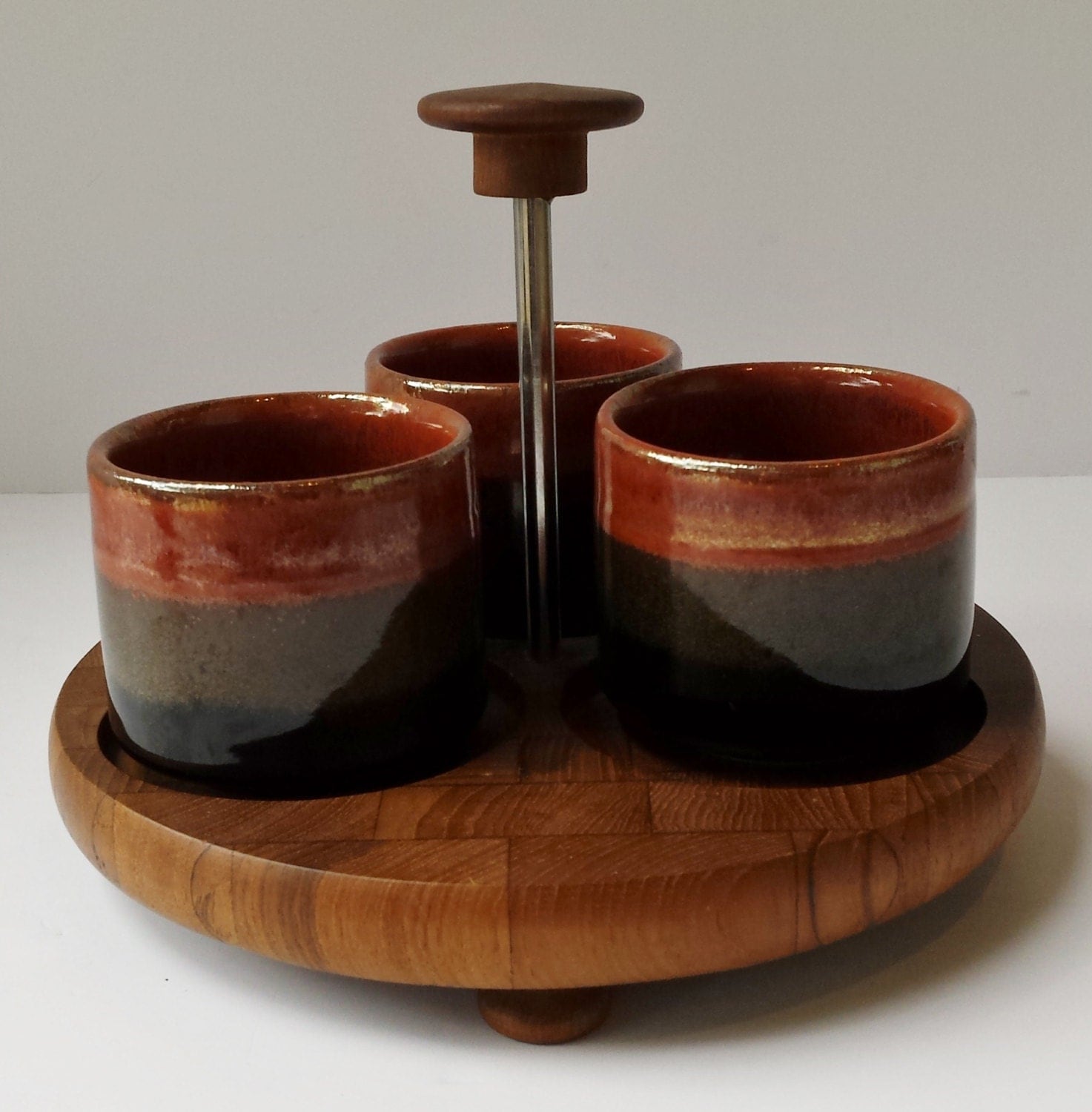 Atapco Siamese Teak Condiment Caddy/Server with 4 ceramic cups or 3 ...