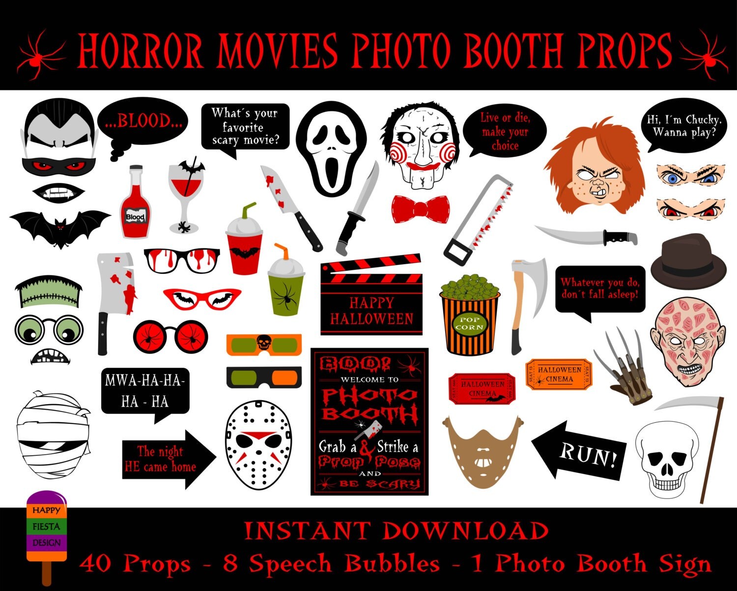PRINTABLE Horror Movies Photo Booth PropsHalloween Photo