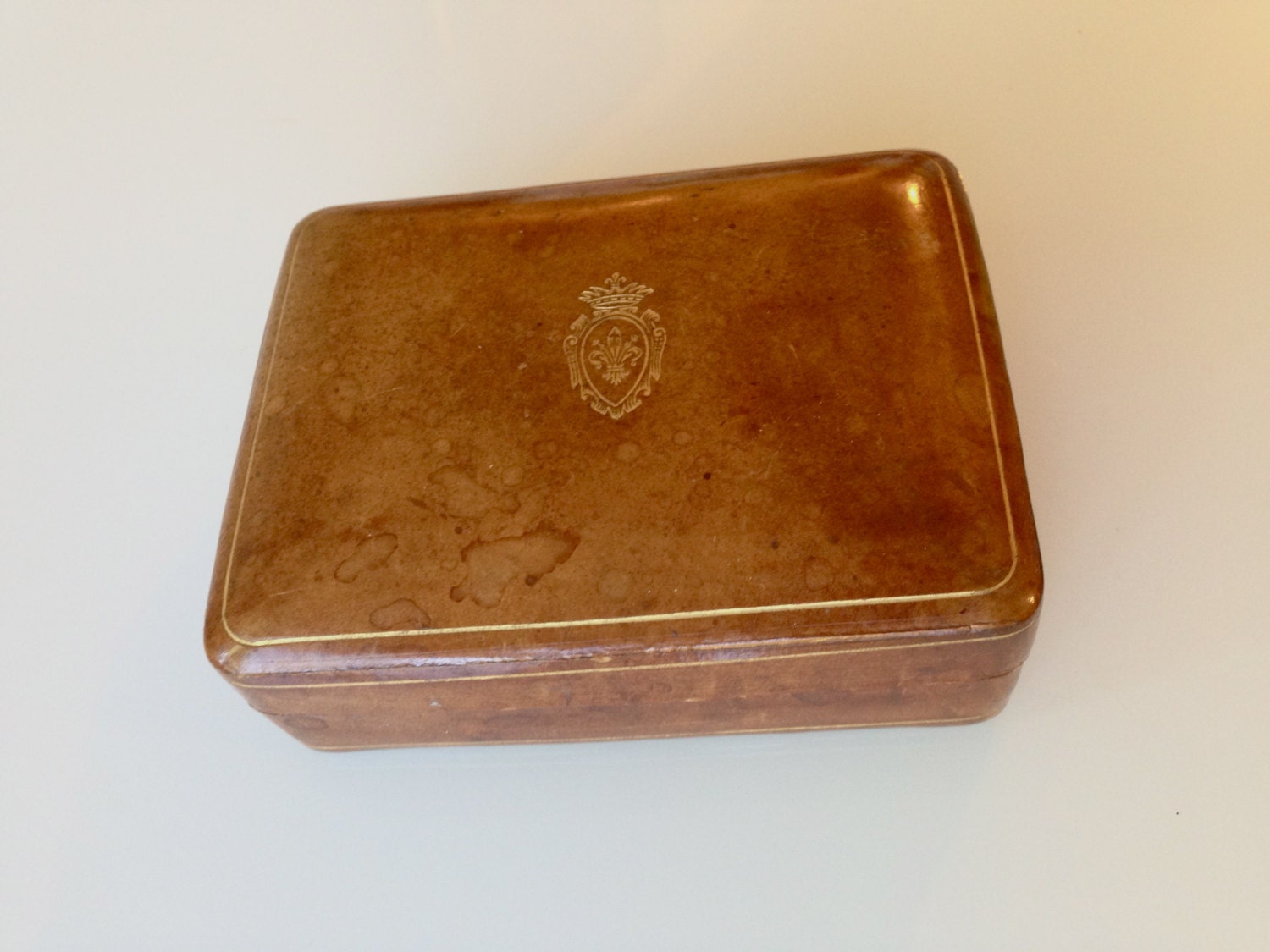 Vintage Italian Papini Leather Card Box Mid Century Modern Fleur de Lis ...