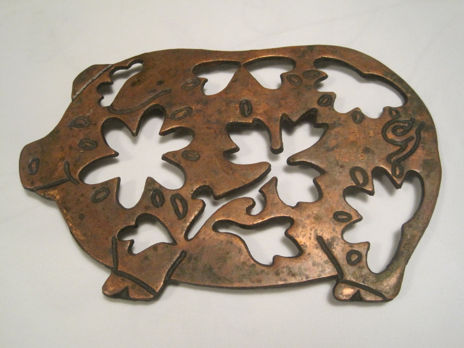 Vintage Mid Century Copper Pig Trivet-Metal Copper Pig Plate Trivet ...