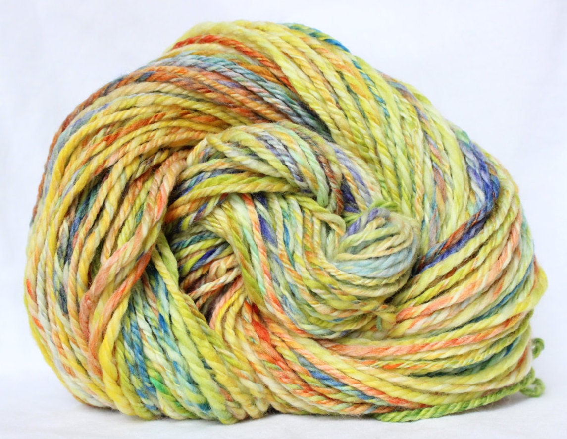 Hand spun hand dyed yarn multi color variegated yarn yellow