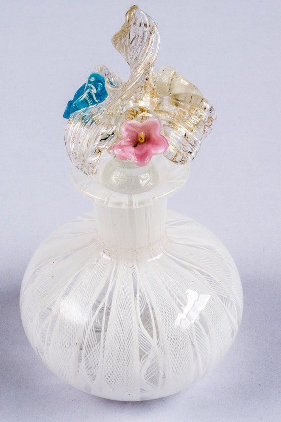Items similar to Murano Latticino ribbon Blown Glass vintage perfume ...