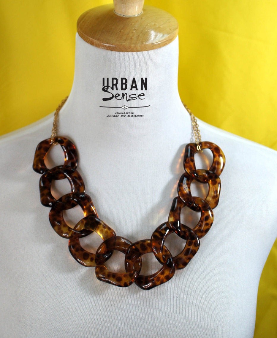 Tortoise shell Oversized Chain Link Necklace Statement
