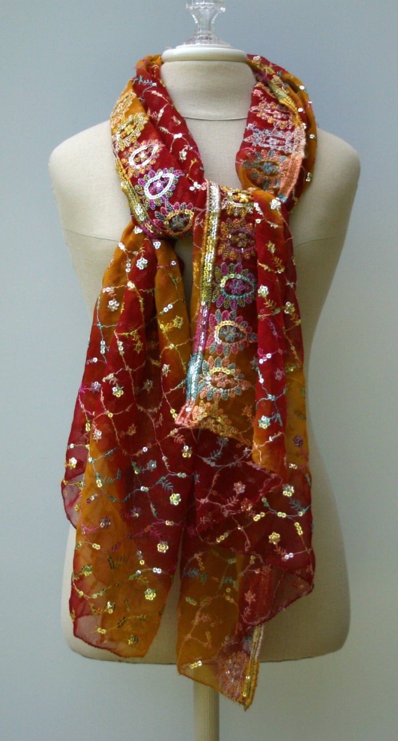 Indian scarf Ethnic Vintage Scarf Dupatta by PurpleSageDesignz