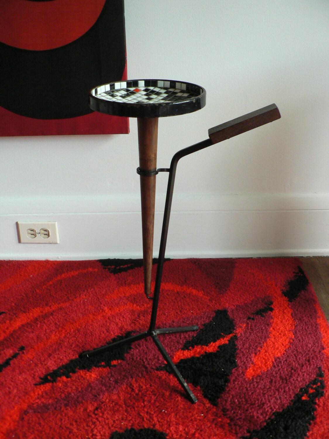 French modernist ceramic tripod standing ashtray / 1950s portable side ...