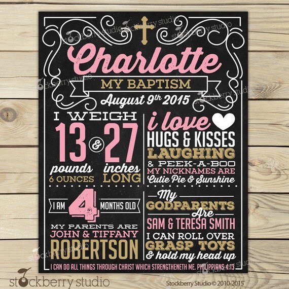 Items similar to Girl Baptism Chalkboard Poster Printable - Christening ...