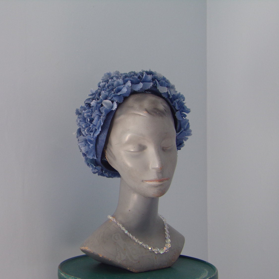60s Vintage Periwinkle Floral Netted Hat Flowers Ladies Romantic Hat ...