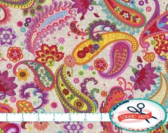 Teal & Purple PAISLEY Fabric by the Yard Fat Quarter METALLIC