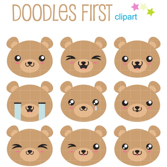 Kawaii Bear Faces Clip Art for Scrapbooking Card Making