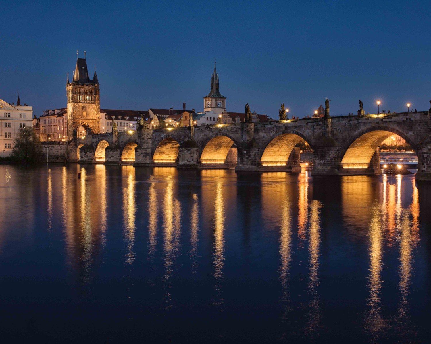 Charles Bridge in Prague at Night Photograph Czech Republic