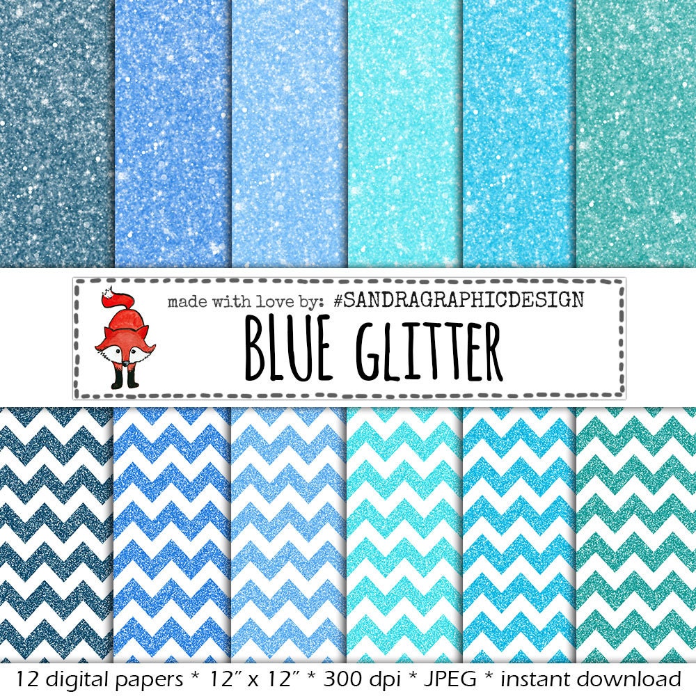 Blue digital paper: “BLUE GLITTERS” with sparkling paper sheets in the ...
