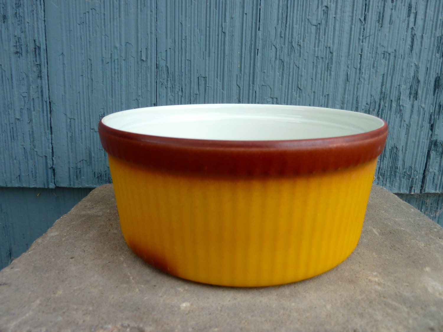 Vintage Apilco soufflé medium dish, porcelain, Made in France, gold ...