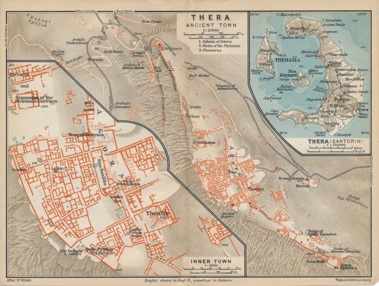 1909 Thera Greece Antique Map