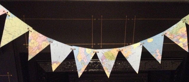 World Map Paper Bunting Hanging Pennants Party Decorations