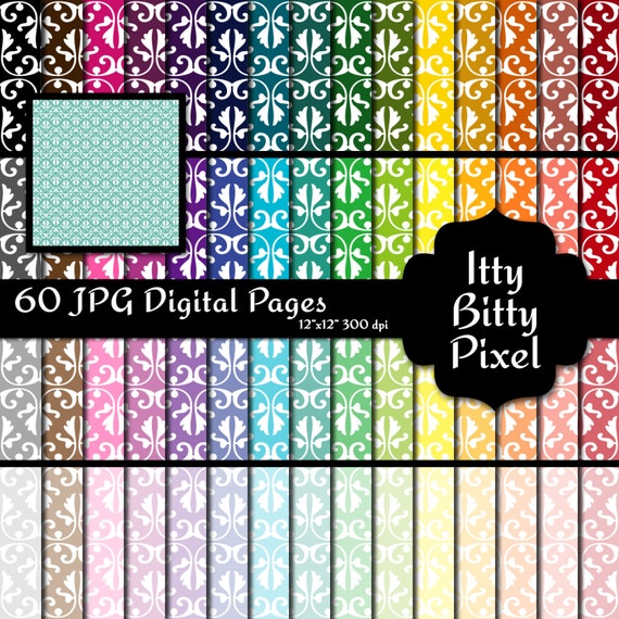 Damask Scrapbook Paper Flourish Damask by IttyBittyPixel on Etsy