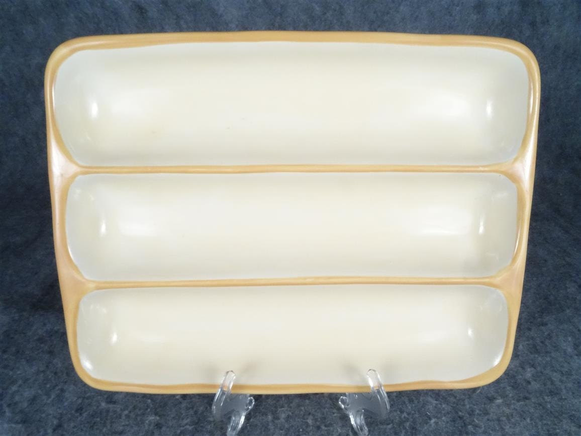 Pottery Barn Ceramic Rustic Olive Pattern 3 Section Serving Dish ...