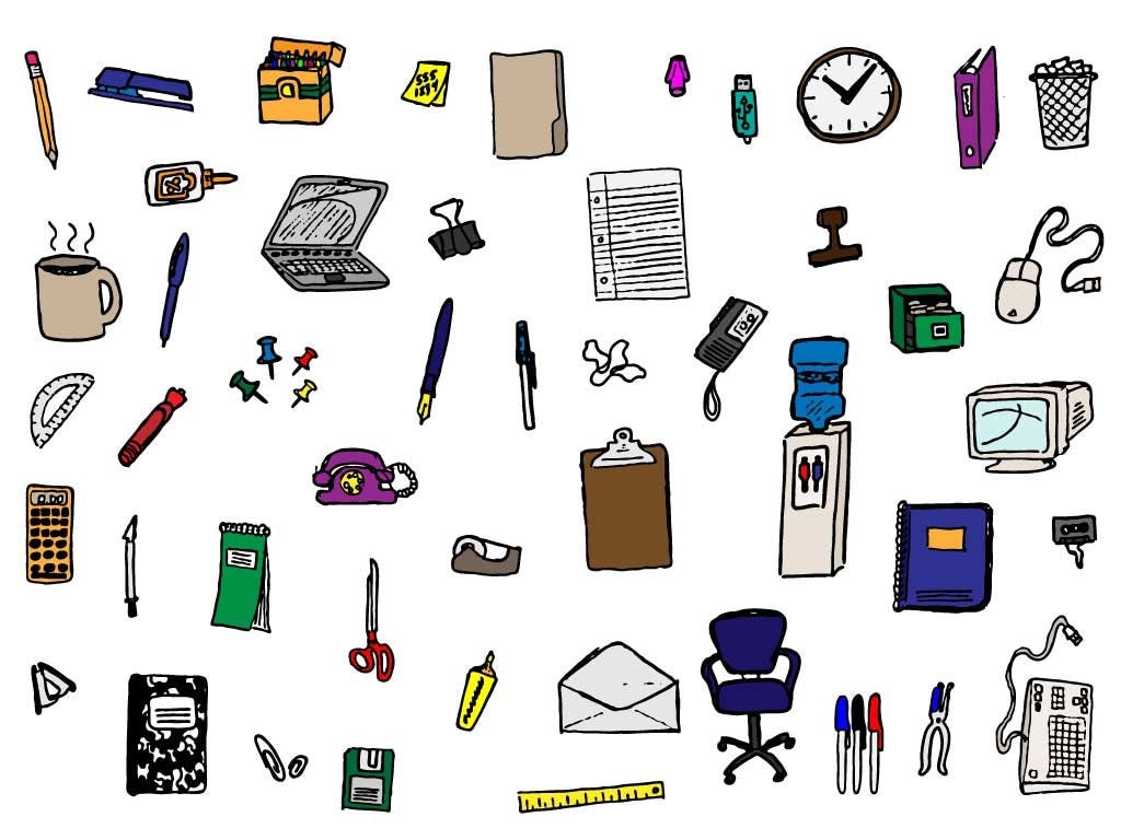 Office Supplies. Hand Drawn clip art. Vector clip art. Doodle