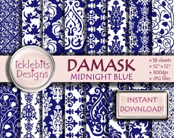 Damask Digital Paper Pack Green and Blue Pattern backgrounds