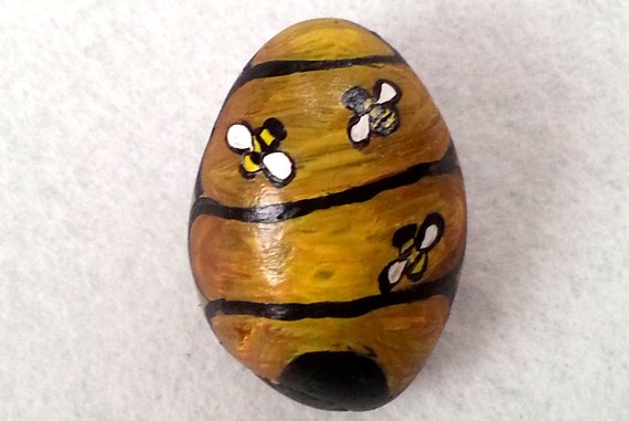 Items similar to Bee Hive Painted Stone on Etsy