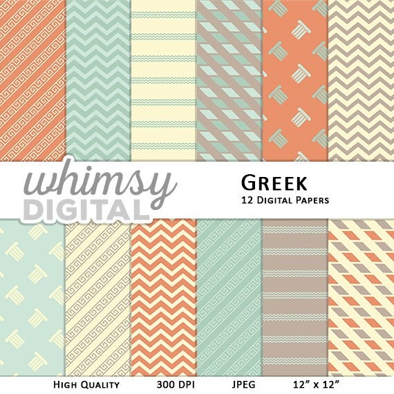 Greek Digital Paper with Greek Key Patterns by WhimsyDigital
