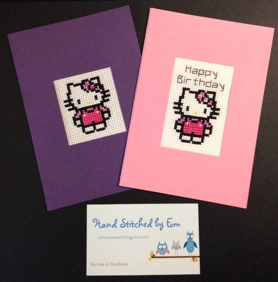 Hello Kitty Handmade Cross Stitched Greeting Card Hello Kitty Handmade Cross Stitched Greeting Card