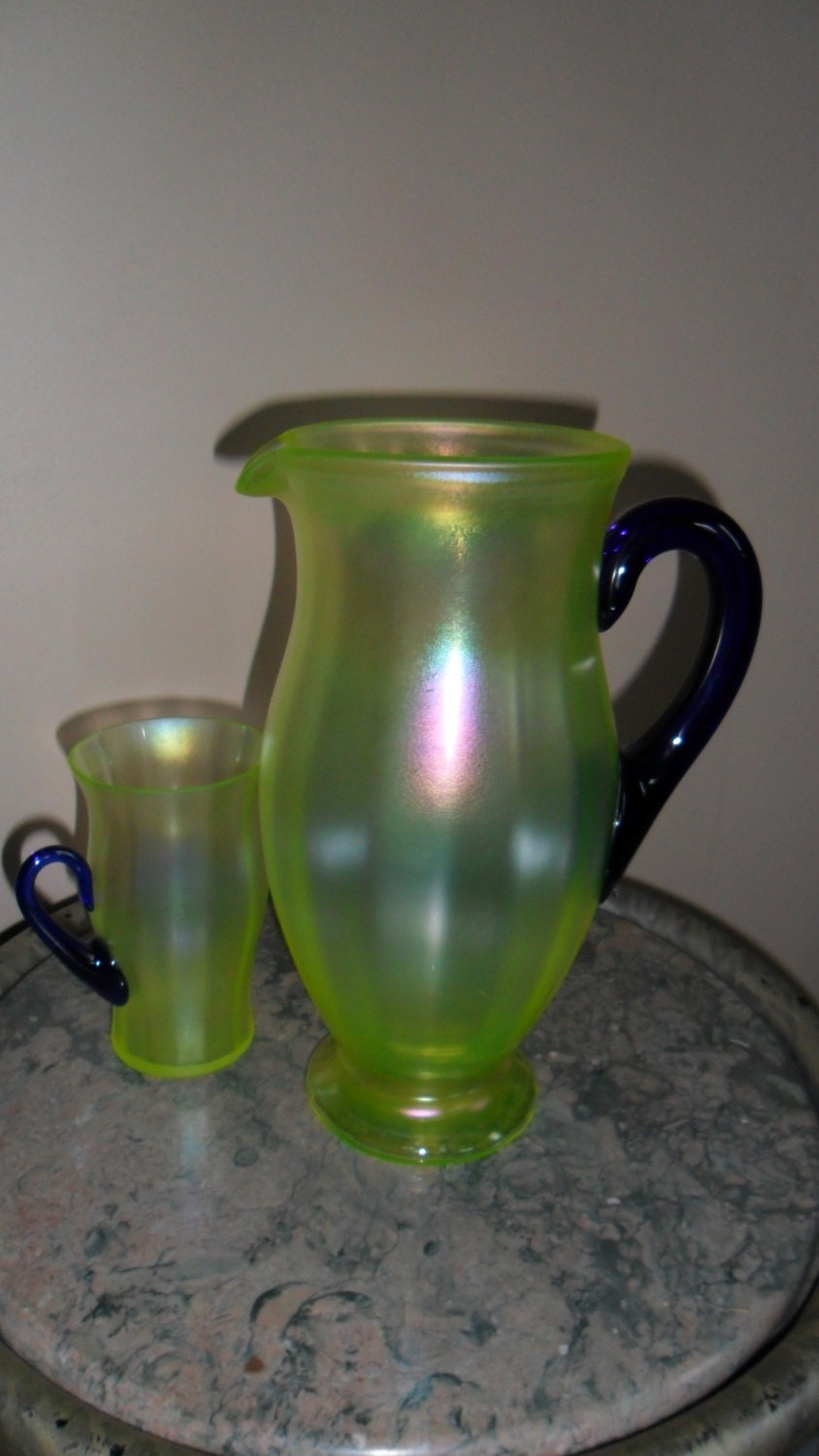 Fenton Carnival Glass Vintage Vaseline Stretch Glass Lemonade