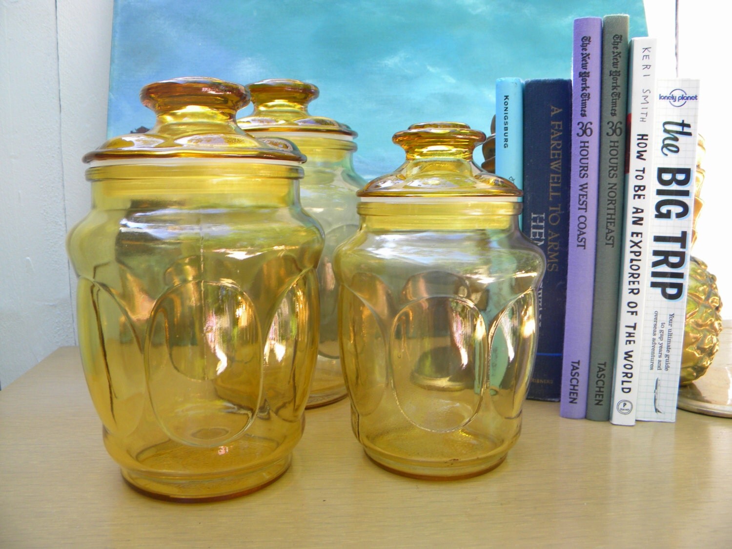 Trio of Vintage Amber Glass Container Jars with Lids – Haute Juice