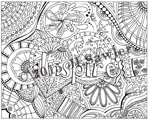 Inspirational doodle art coloring page. Inspire. Digital