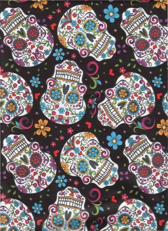 Sugar Skull Cotton Fabric. 1 yard