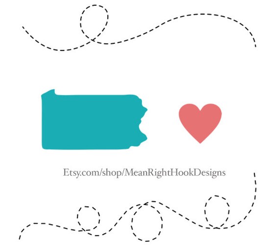 Pennsylvania SVG state silhouette heart svg and dotted lines