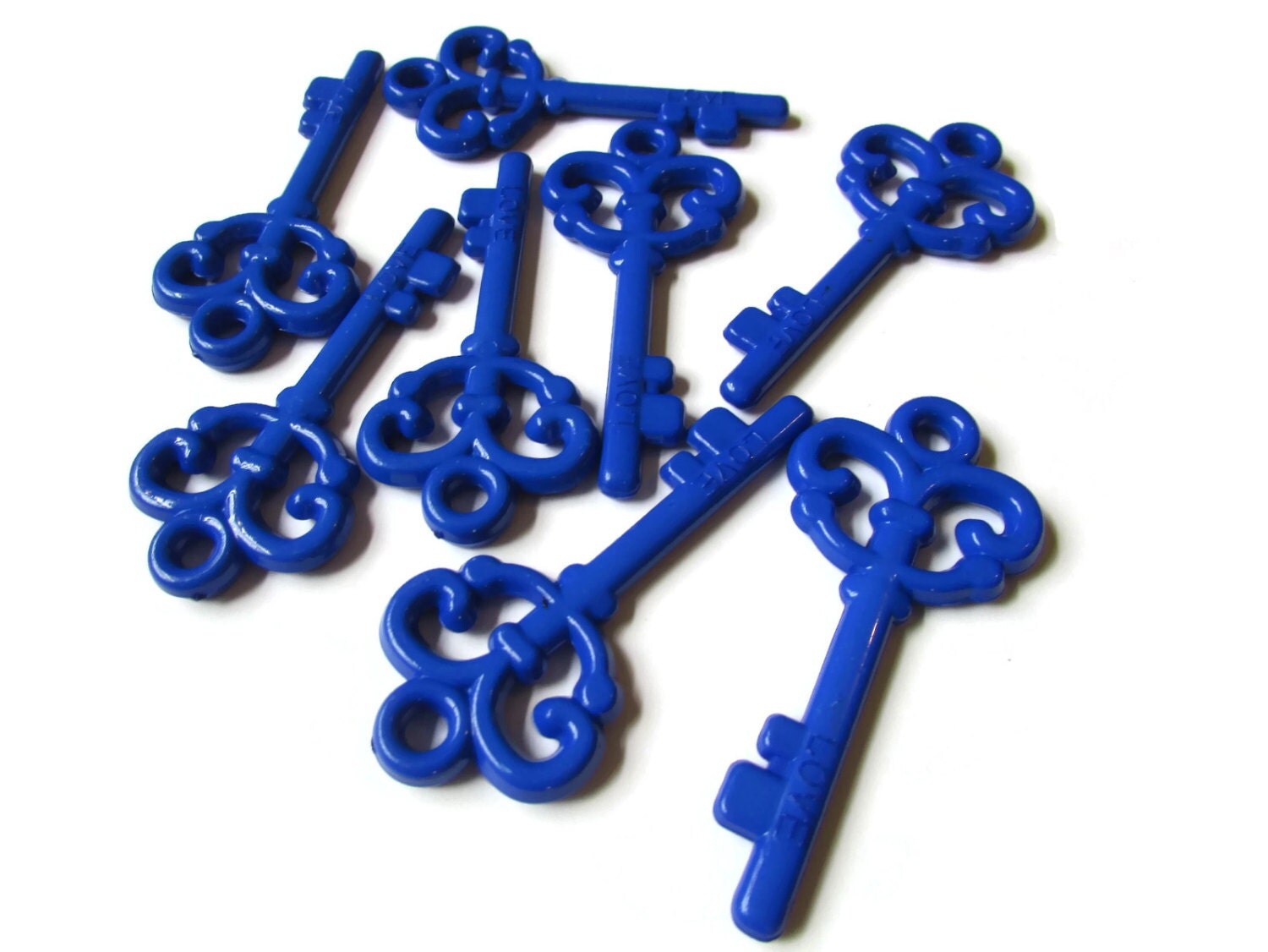 8 Royal Blue Key Charm Skeleton Key Charm Plastic Key Beading