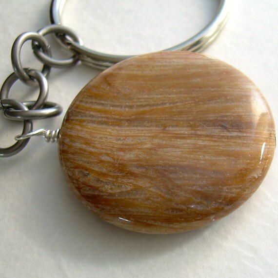 Petrified Wood Keychain Genuine Fossil Round Agate by cindylouwho2