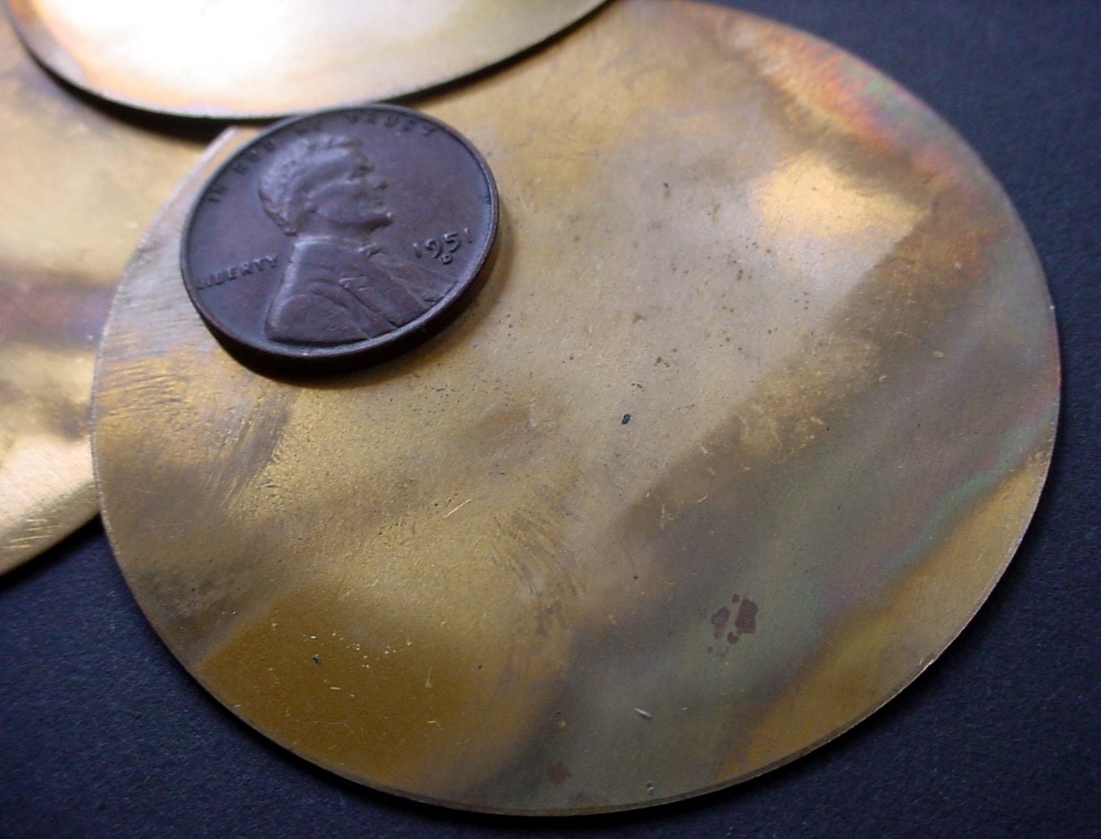 SALE 3 Vintage Brass Blank Large Round Disk 22 23 g Sheet Metal 50 + mm ...