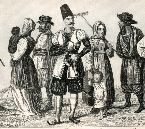 1860 Antique Print of Russian Tribes Plate 10