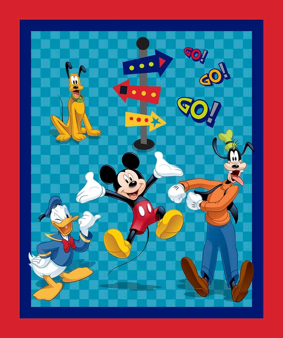 1 Yard MICKEY MOUSE Cotton Fabric Panel BTY Friends by OciFabrics