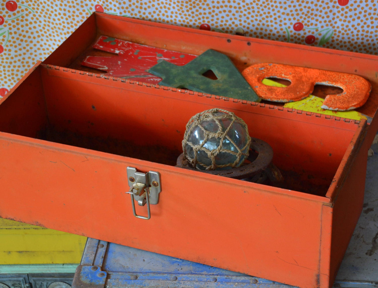 Orange Steel Tool Box: Antique Hardware & Toolbox by MerlesVintage