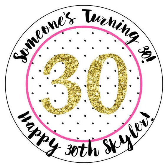 30th birthday stickers pink and black 30th party stickers