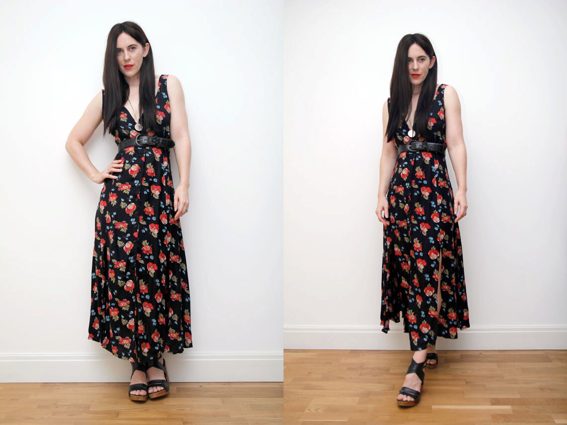 Vintage Floral Maxi Dress Low Back Dress 90s Grunge Revival Dress ...