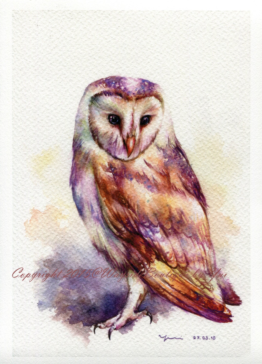 PRINT The Owl Watercolor painting 7.5 x 11