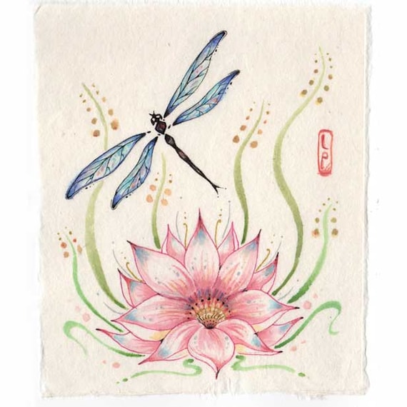 Original Dragonfly Painting with lotus flower Chinese Original Dragonfly Painting with lotus flower Chinese