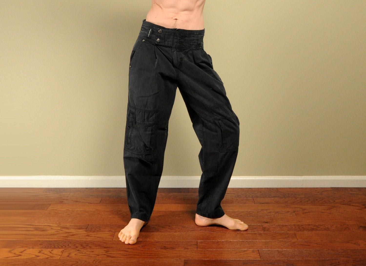Vintage 90s Cargo Pants Bugle Boy Black Faded 1990 High Waist